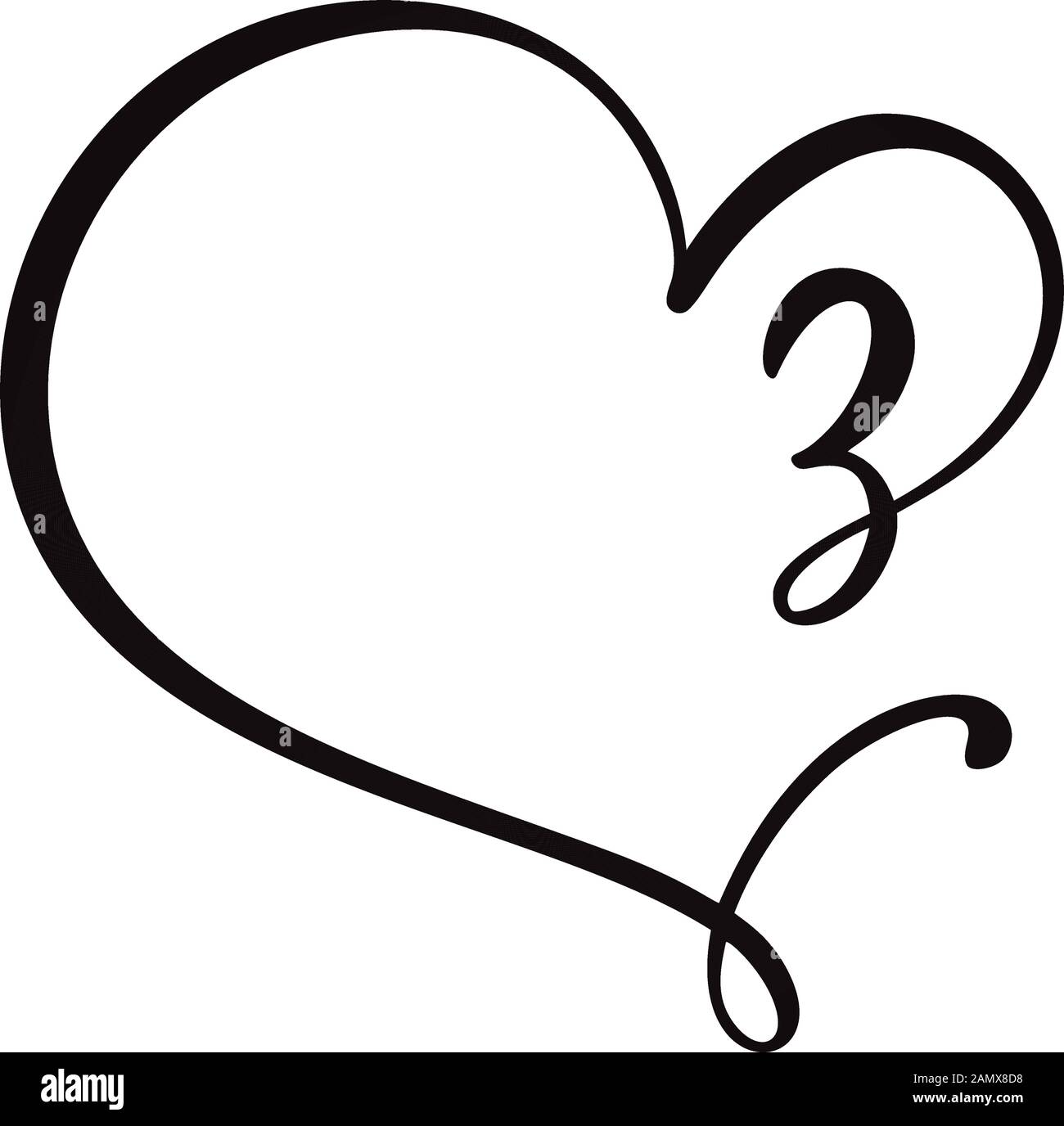 Vector Vintage floral monogram number three 3. Calligraphy element logo ...