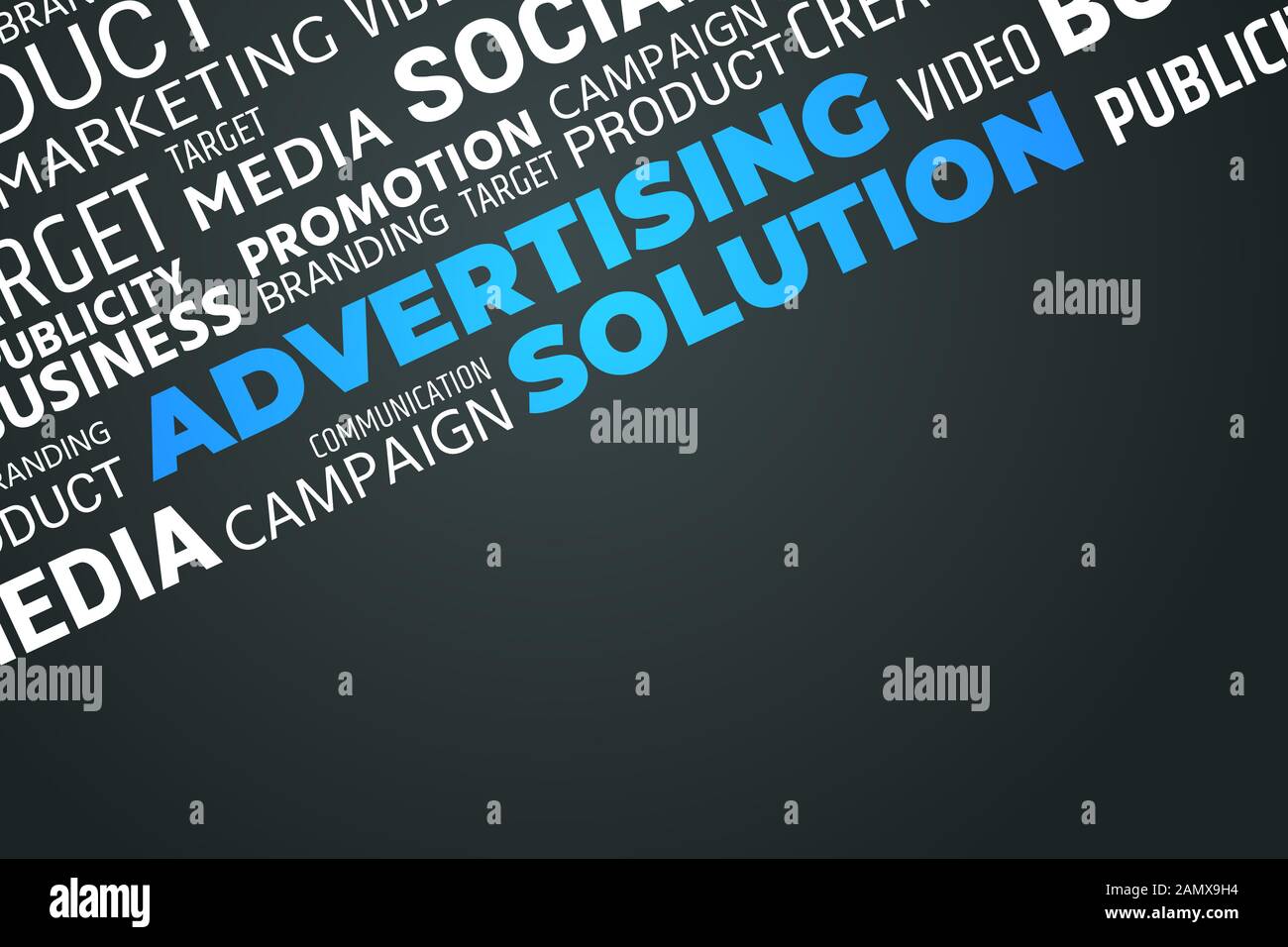 Advertising Solution - Word Cloud with Copy Space. Blue on Black ...