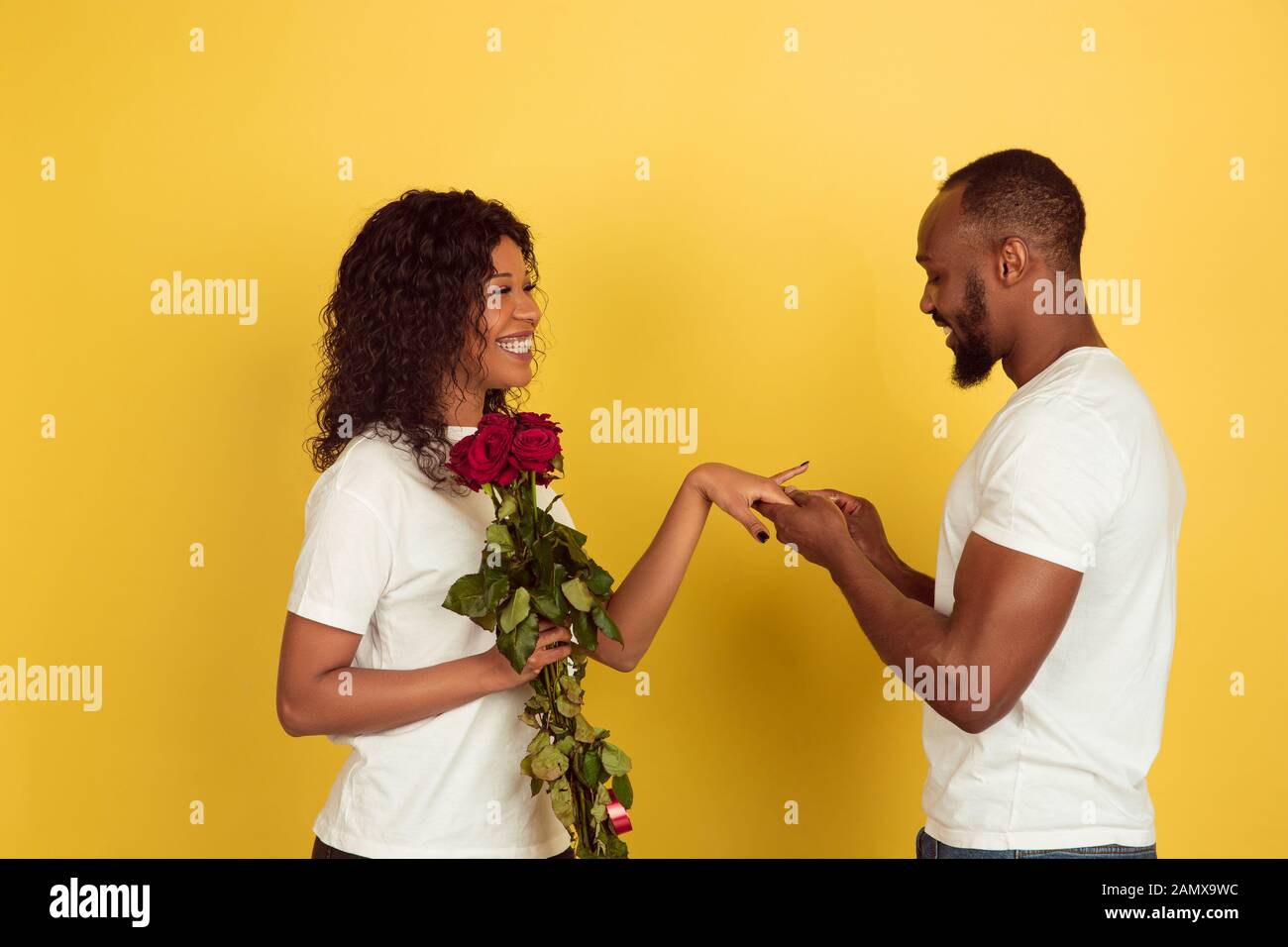 Will you marry me. Valentine's day celebration, happy african-american ...
