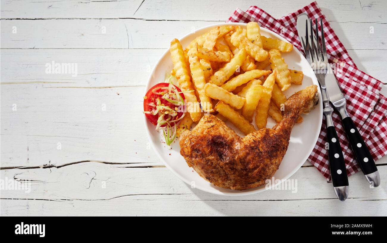 Chicken leg chips plate hi-res stock photography and images - Alamy