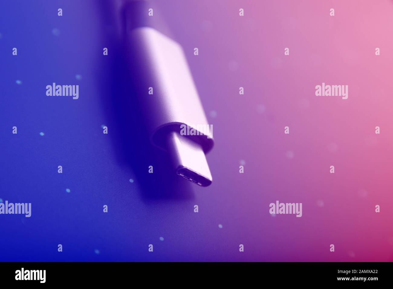 Close the image of a USB Type-C connection on a colored background ...
