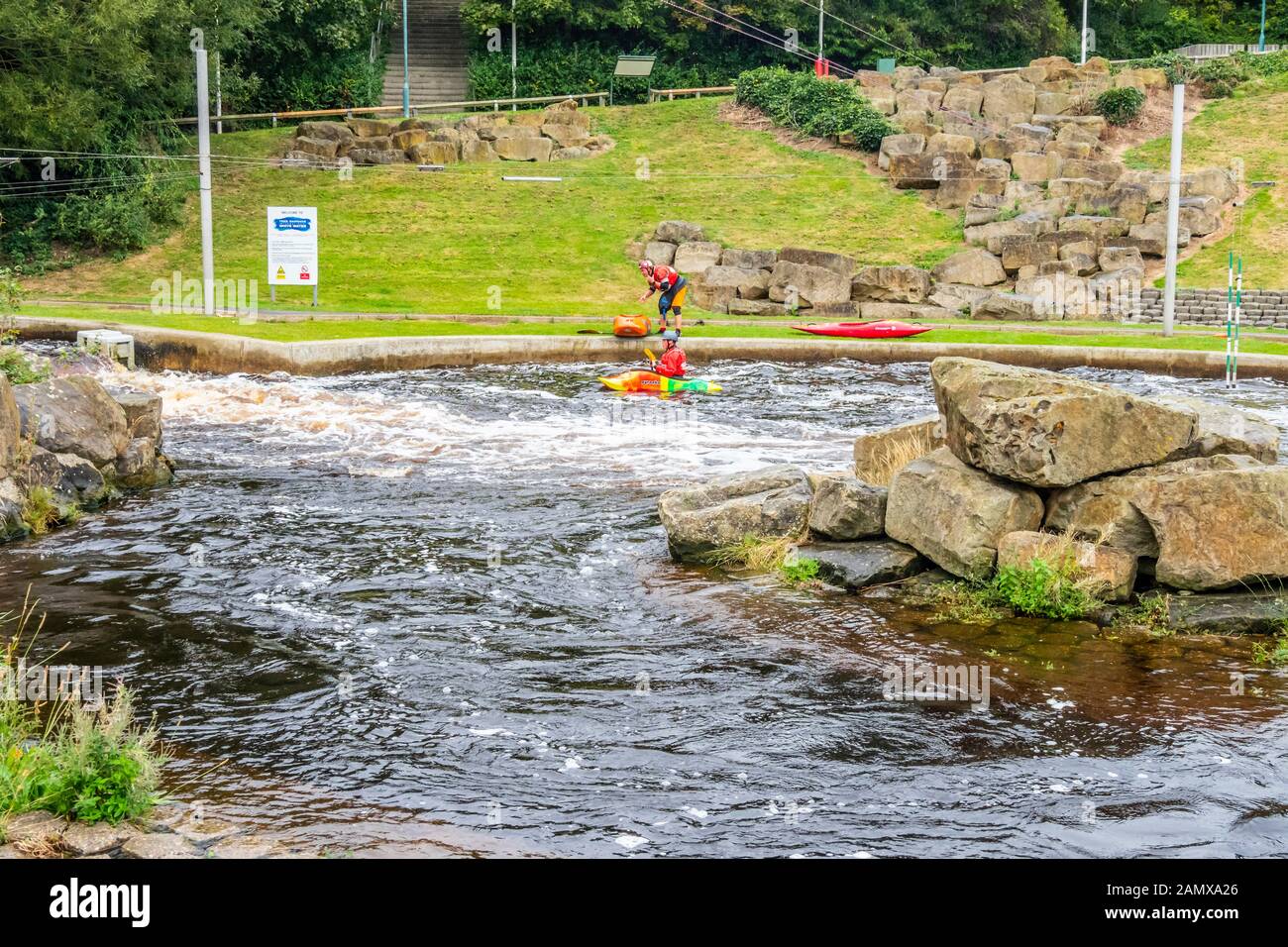 Man in a canoe or kayak at the Tees Barrage International White Water ...