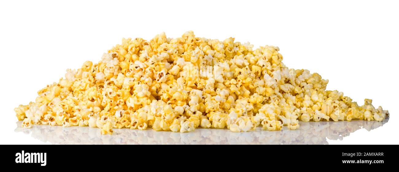 Scattered popcorn isolated on a white background Stock Photo - Alamy