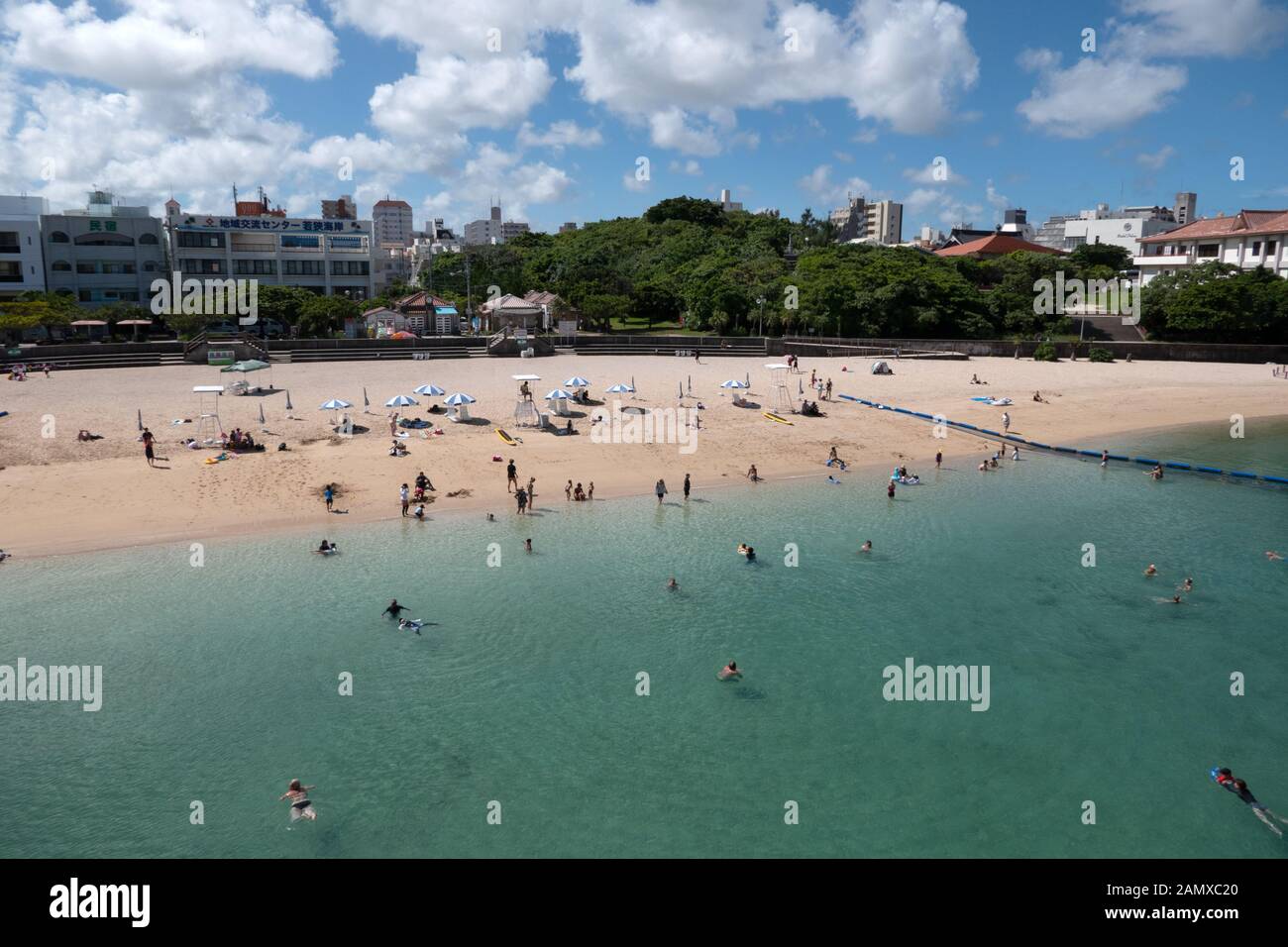 Naminoue beach in Naha, Okinawa, Japan, Asia. Japanese people swimming ...