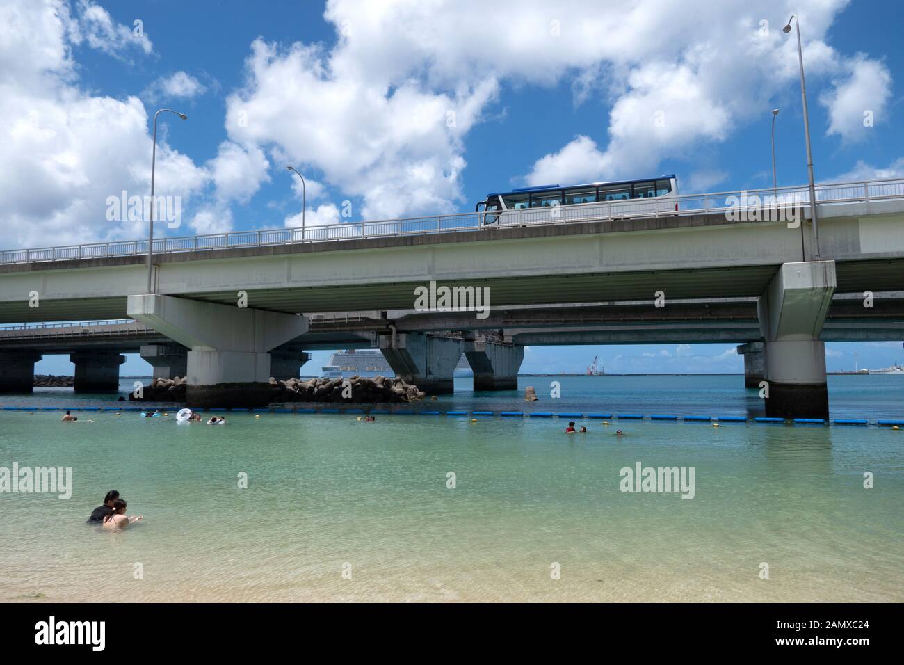 Naminoue beach in Naha, Okinawa, Japan, Asia. Japanese people swimming ...