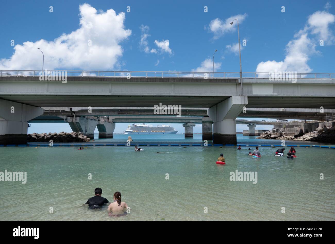 Naminoue beach in Naha, Okinawa, Japan, Asia. Japanese people swimming ...