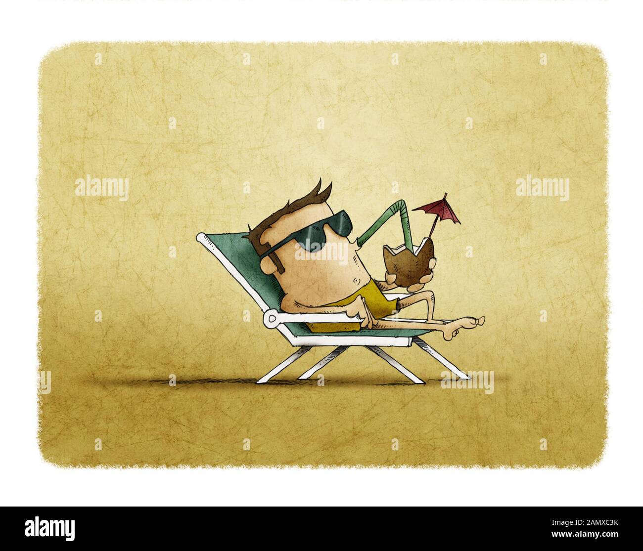 Animated Man On Beach Drinking Cocktails