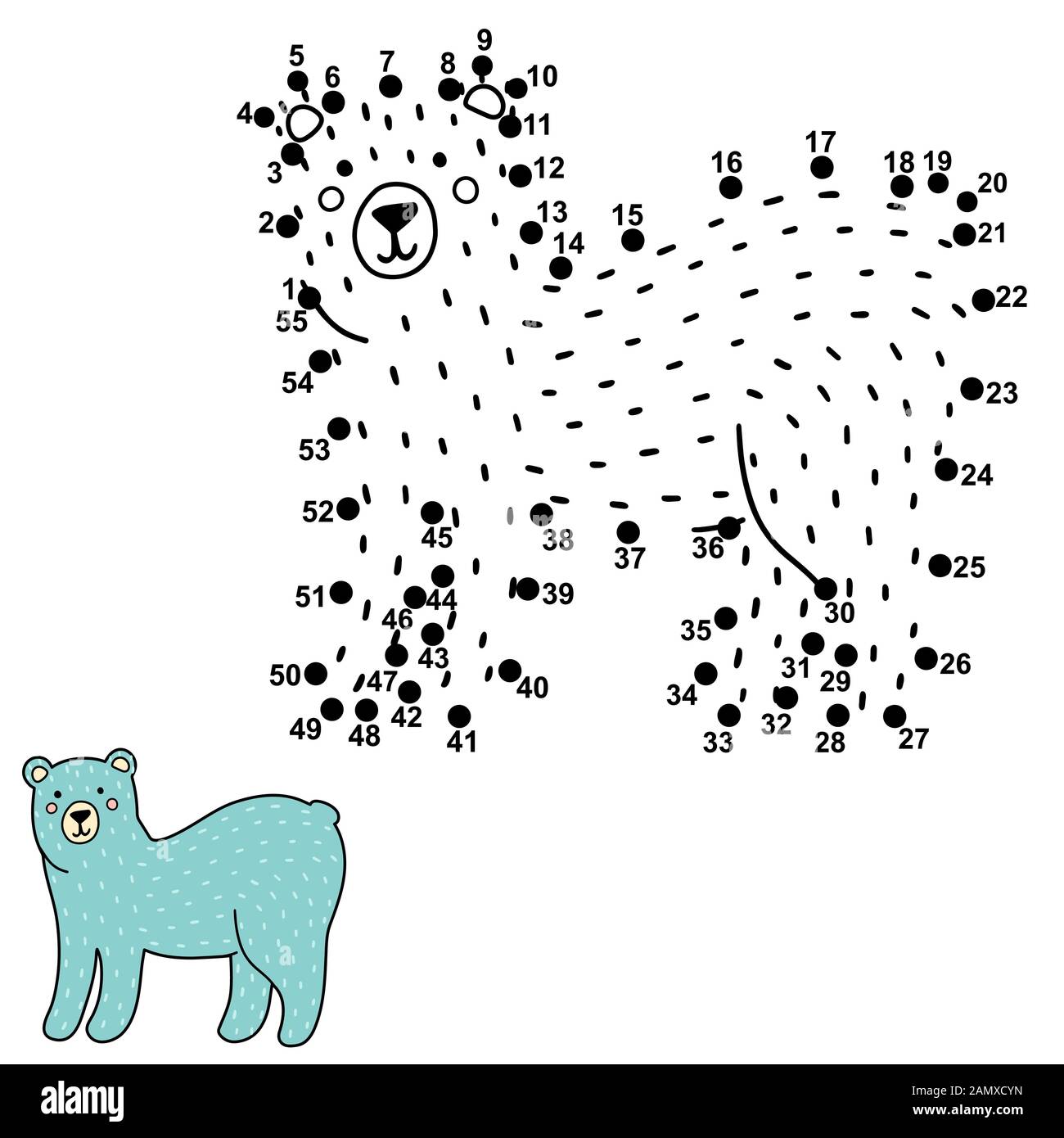 Connect the dots and draw a cute polar bear. Number game for kids Stock ...