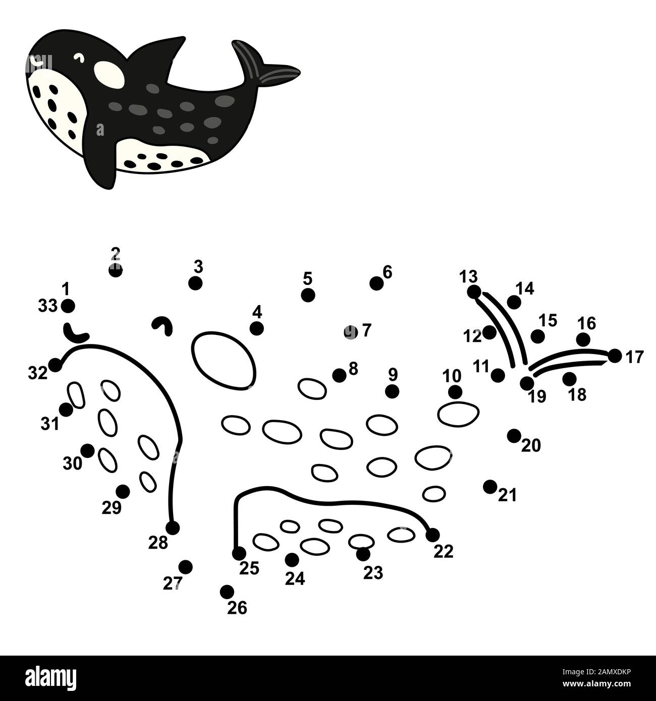 Connect the dot to draw a cute orca. Numbers educational game for kids ...