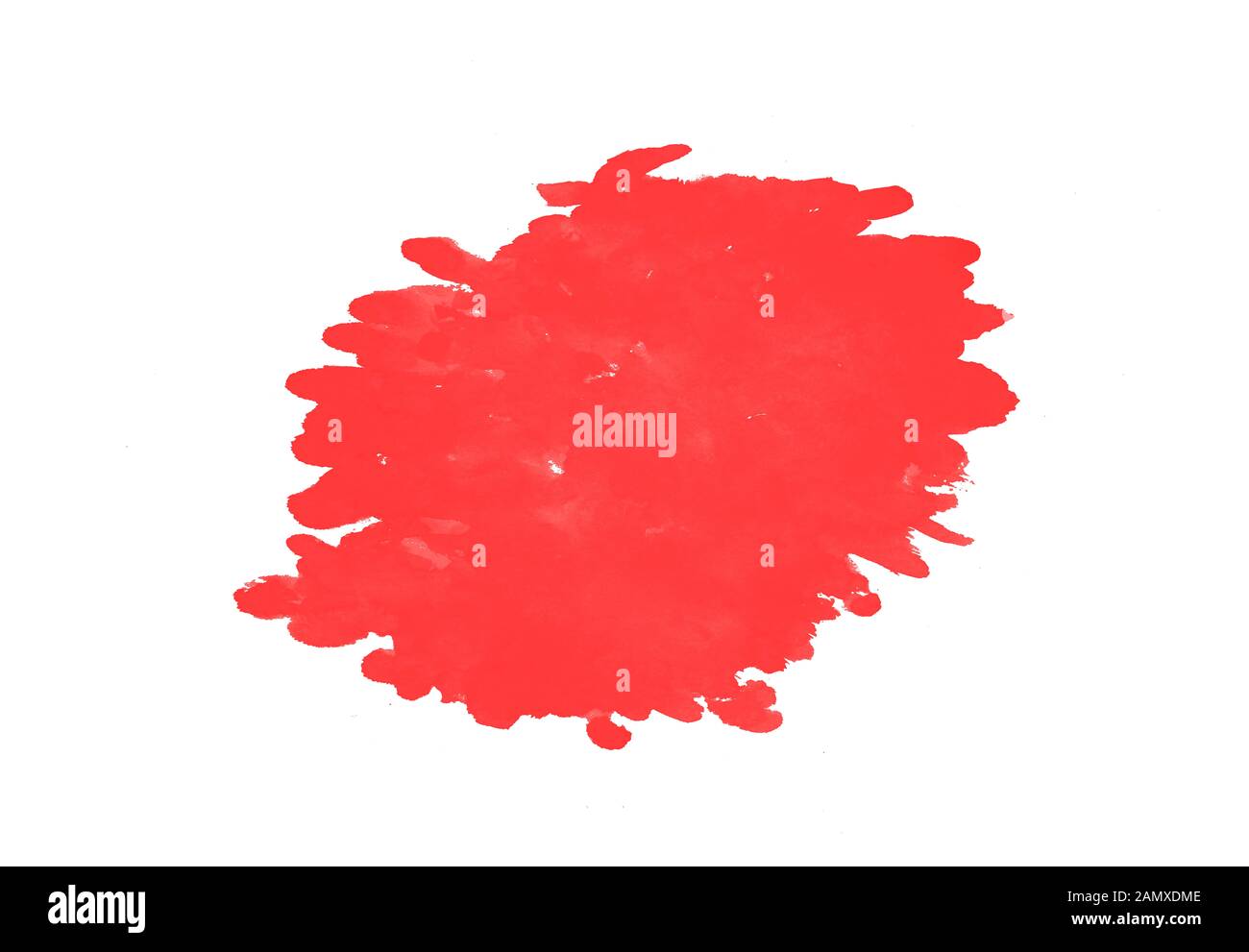Red watercolor ink stain is isolated on a white paper background ...