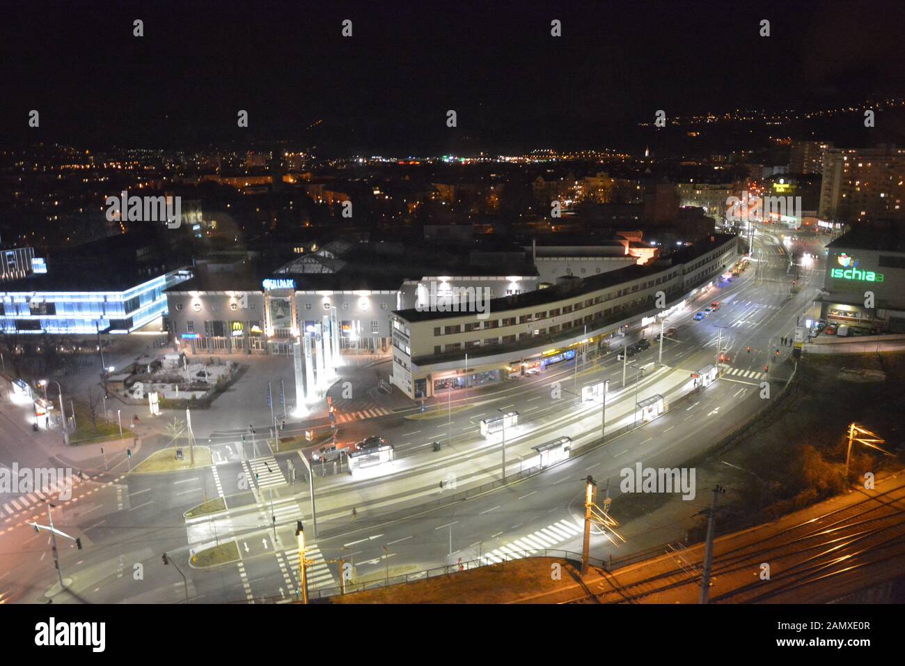 Night view of the area behind the Innsbruck main train station Stock ...
