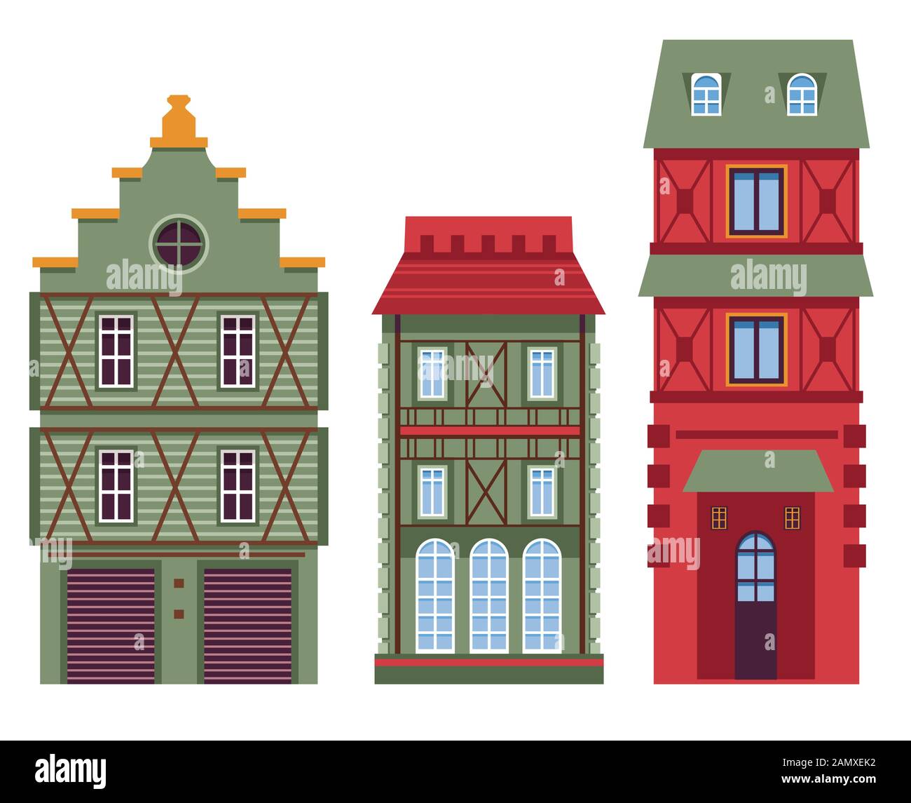 Retro architecture, houses or buildings, classic facades design Stock ...