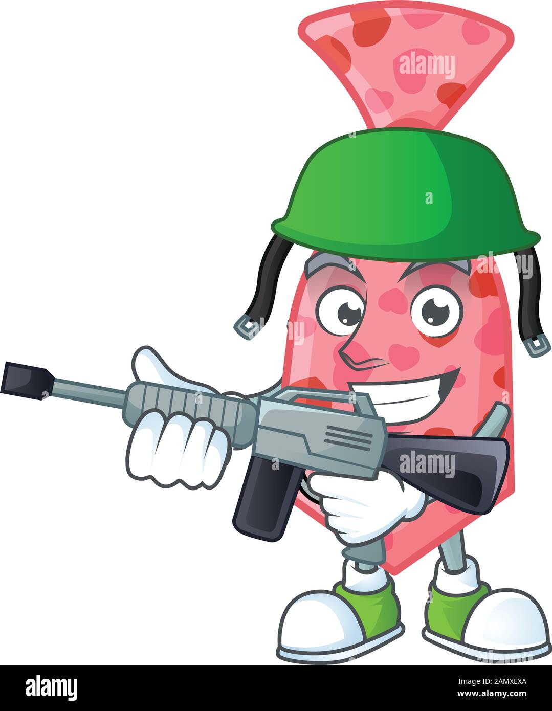 Pink love tie carton character in an Army uniform with machine gun ...
