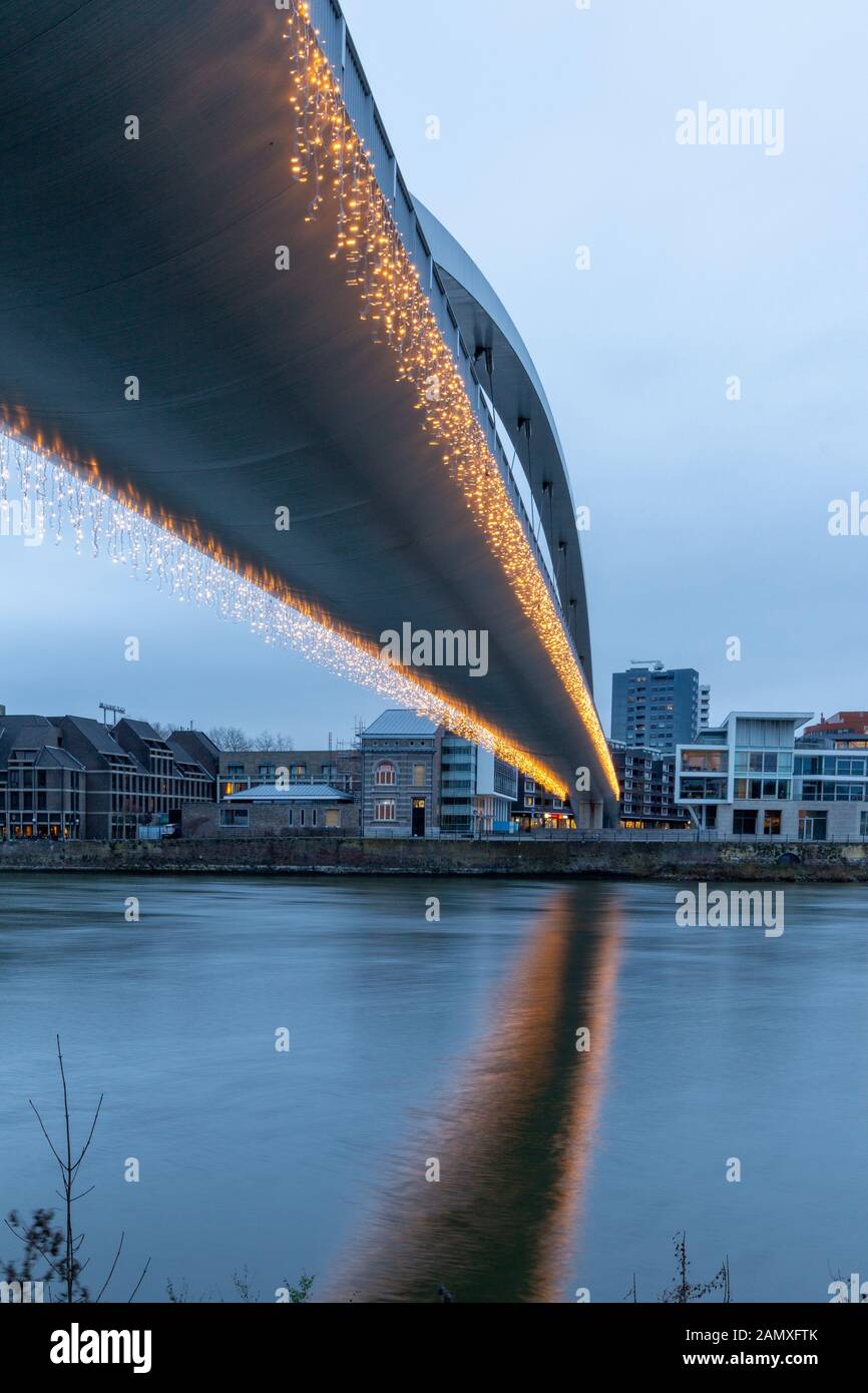 downtown Maastricht with the pedestrian crossing the high bridge (hoge ...