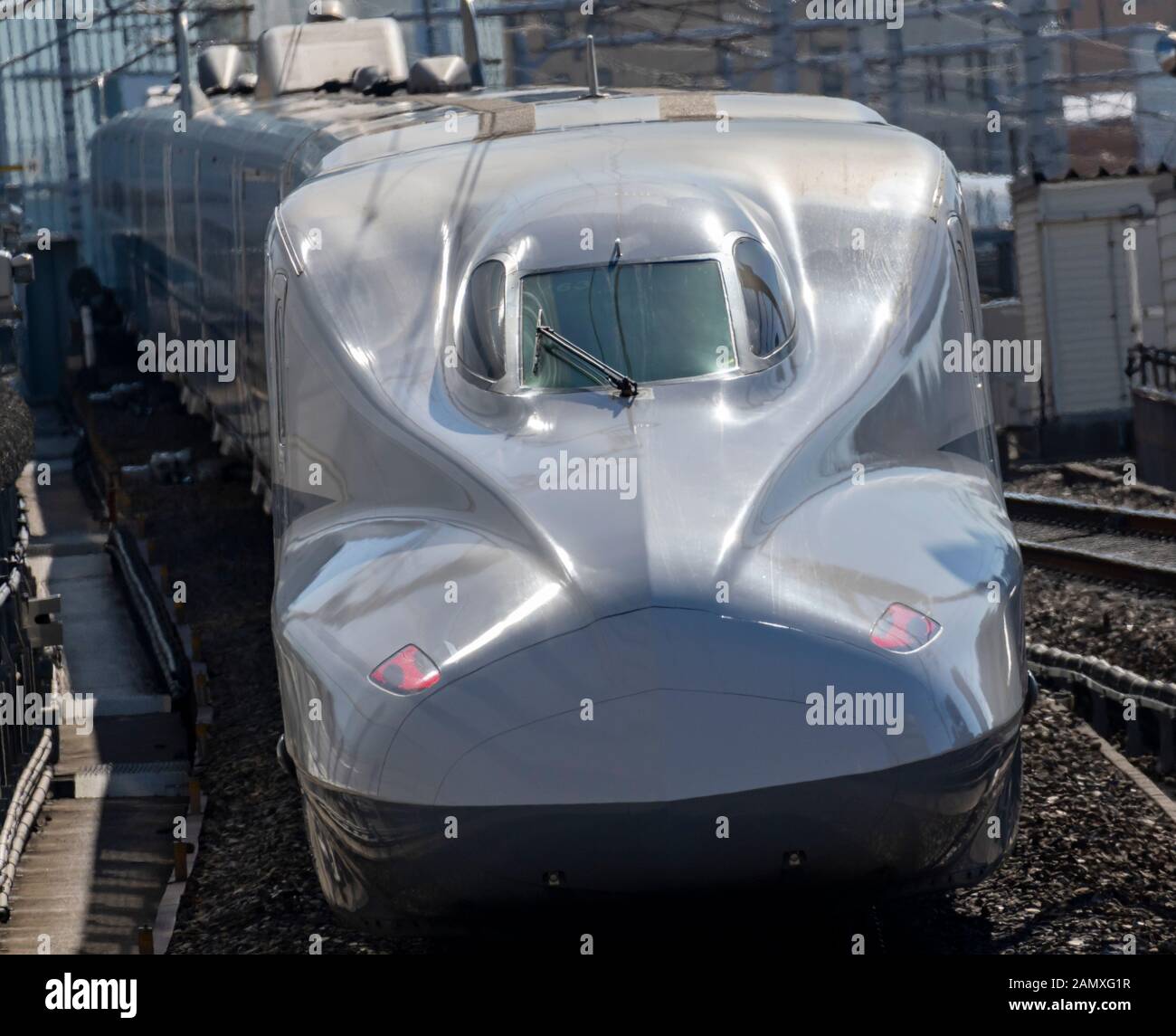 An N700 Series Shinkansen train departs JR Nagoya Station Stock Photo ...