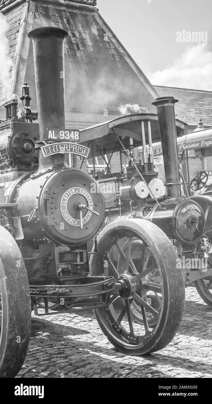 Black and white vintage UK steam traction engines preserved & on show ...