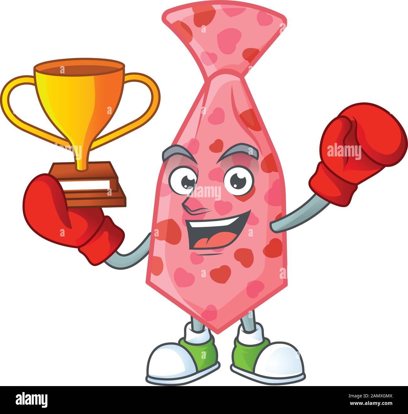 fantastic Boxing winner of pink love tie in mascot cartoon style Stock ...