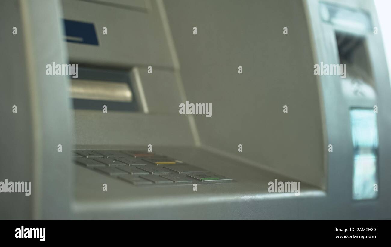 Automated teller machine close up, buttons on ATM, secure money withdrawing Stock Photo - Alamy