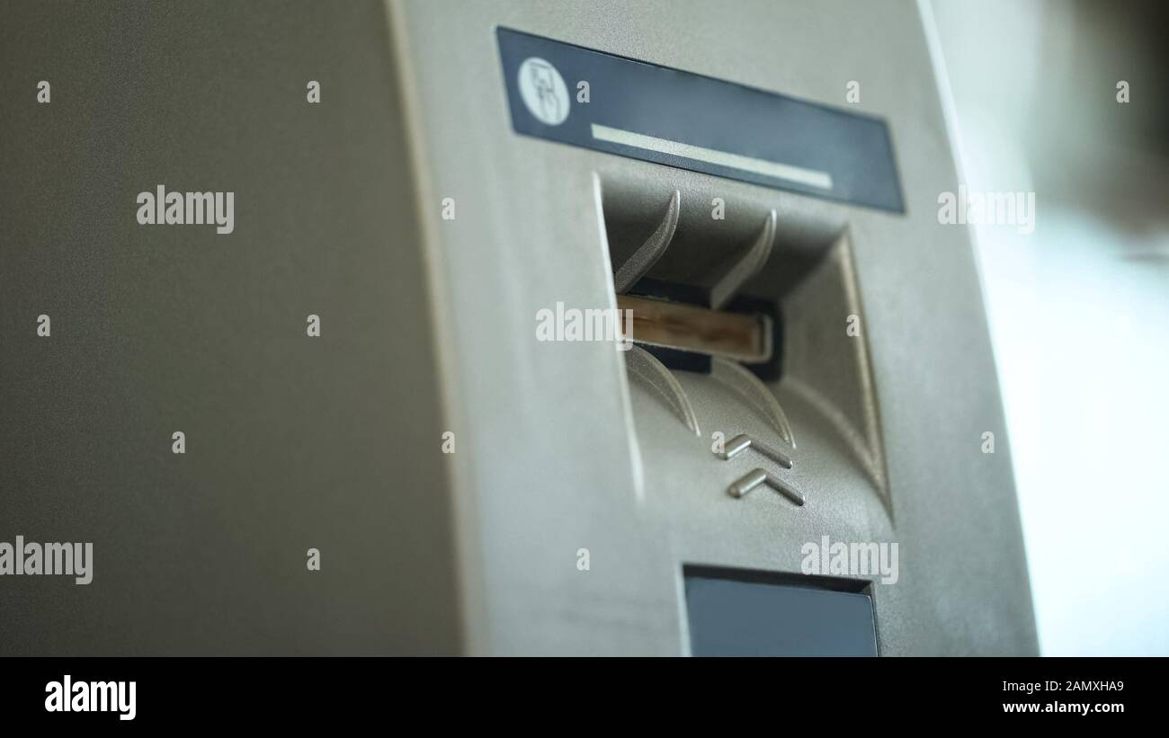 ATM reader close up, identifying card details, machine for money ...