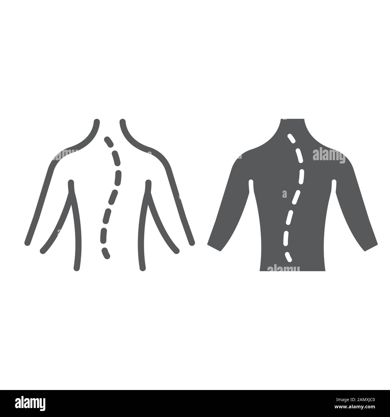 Scoliosis line and glyph icon, orthopedic and medical, spine sign ...