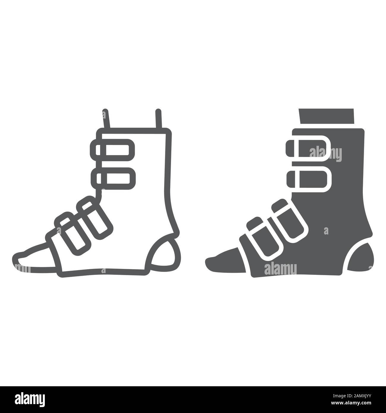 Foot splint line and glyph icon, orthopedic and medical, leg bandage ...