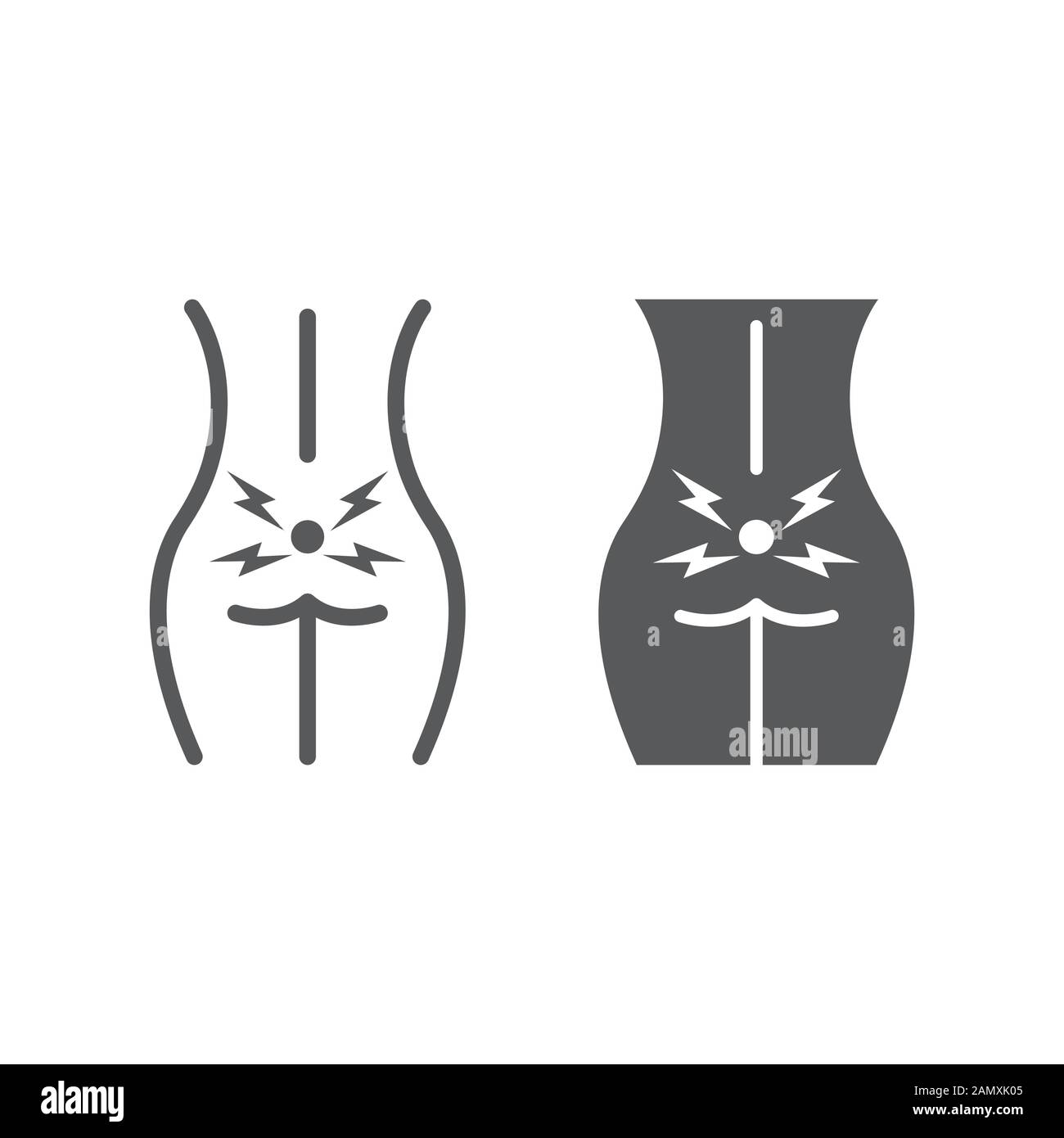Back pain line and glyph icon, orthopedic and medical, body ache sign ...