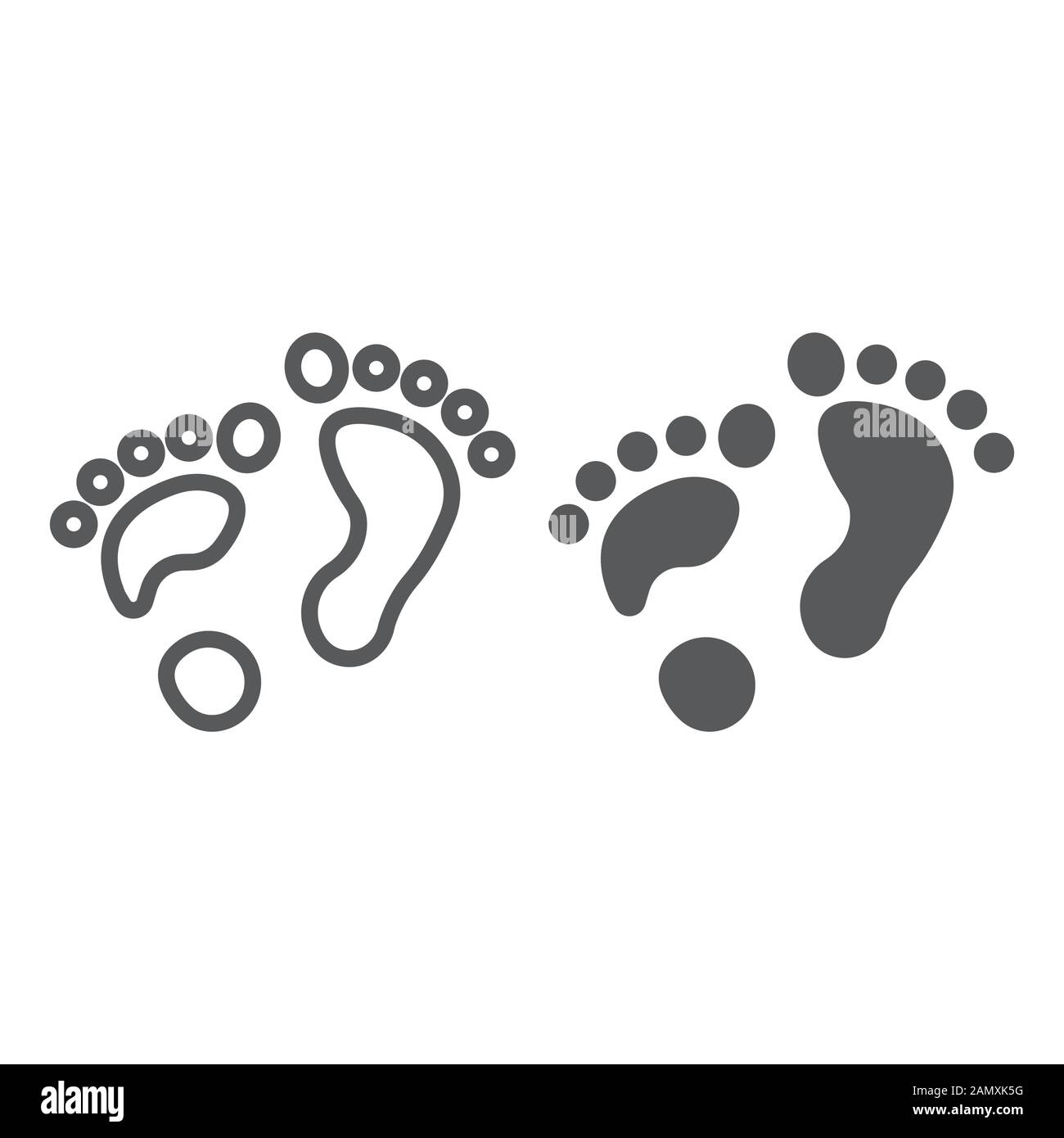 Flat foot line and glyph icon, orthopedic and medical, barefoot sign ...