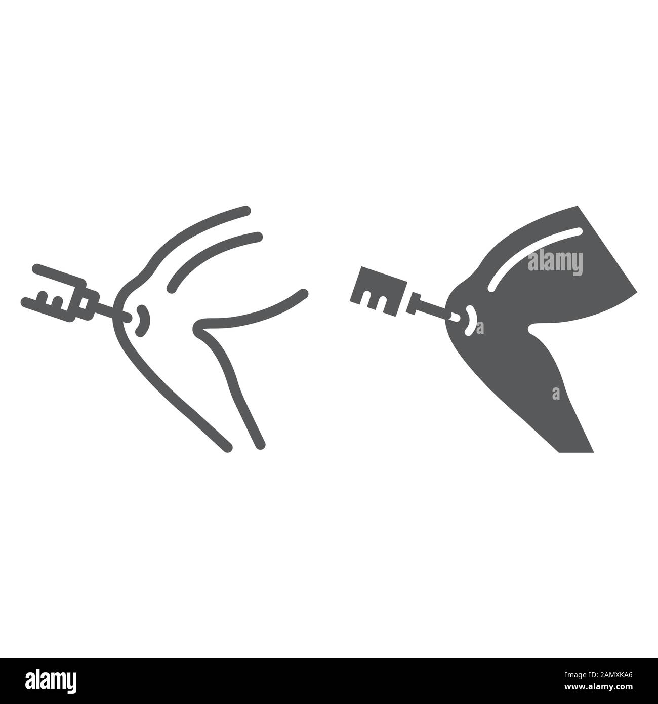 Knee injection line and glyph icon, orthopedic and medical, bone ...