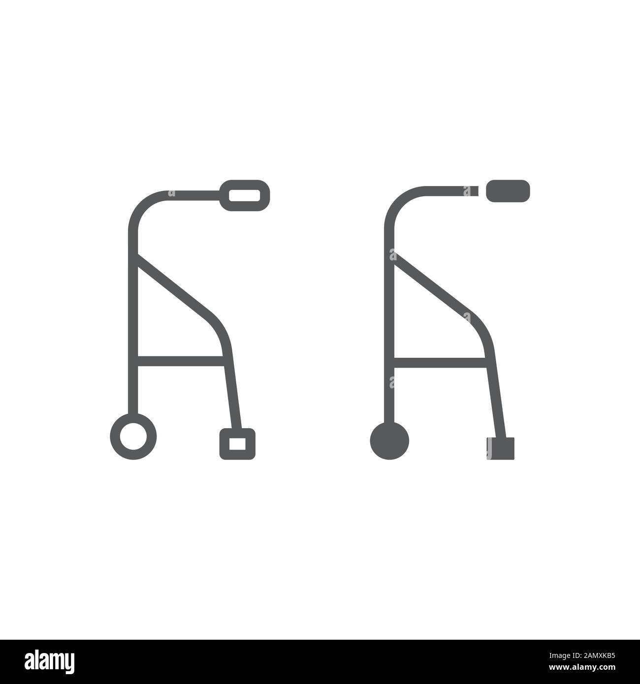 Walkers line and glyph icon, medical and equipment, walking sticks for ...