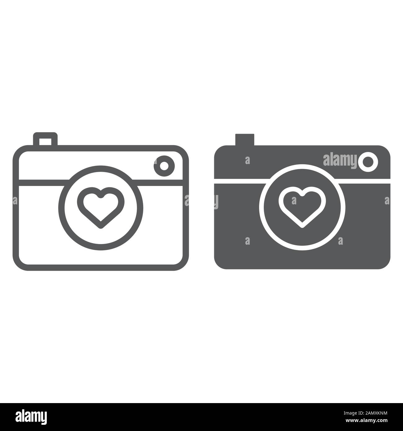 heart with camera line and glyph icon, valentine and holiday, love ...