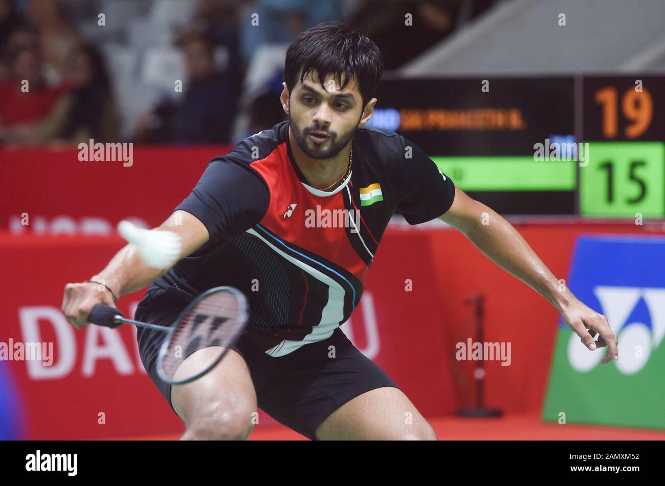 Jakarta, Indonesia. 15th Jan, 2020. Sai Praneeth B. of India competes ...