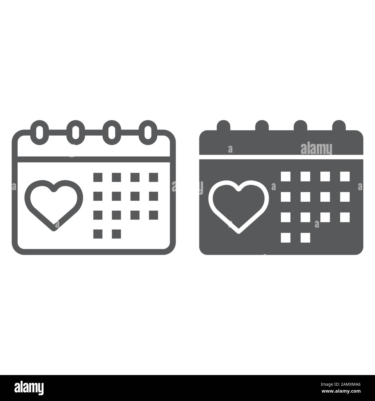 Love Calendar line and glyph icon, valentine and holiday, valentines ...