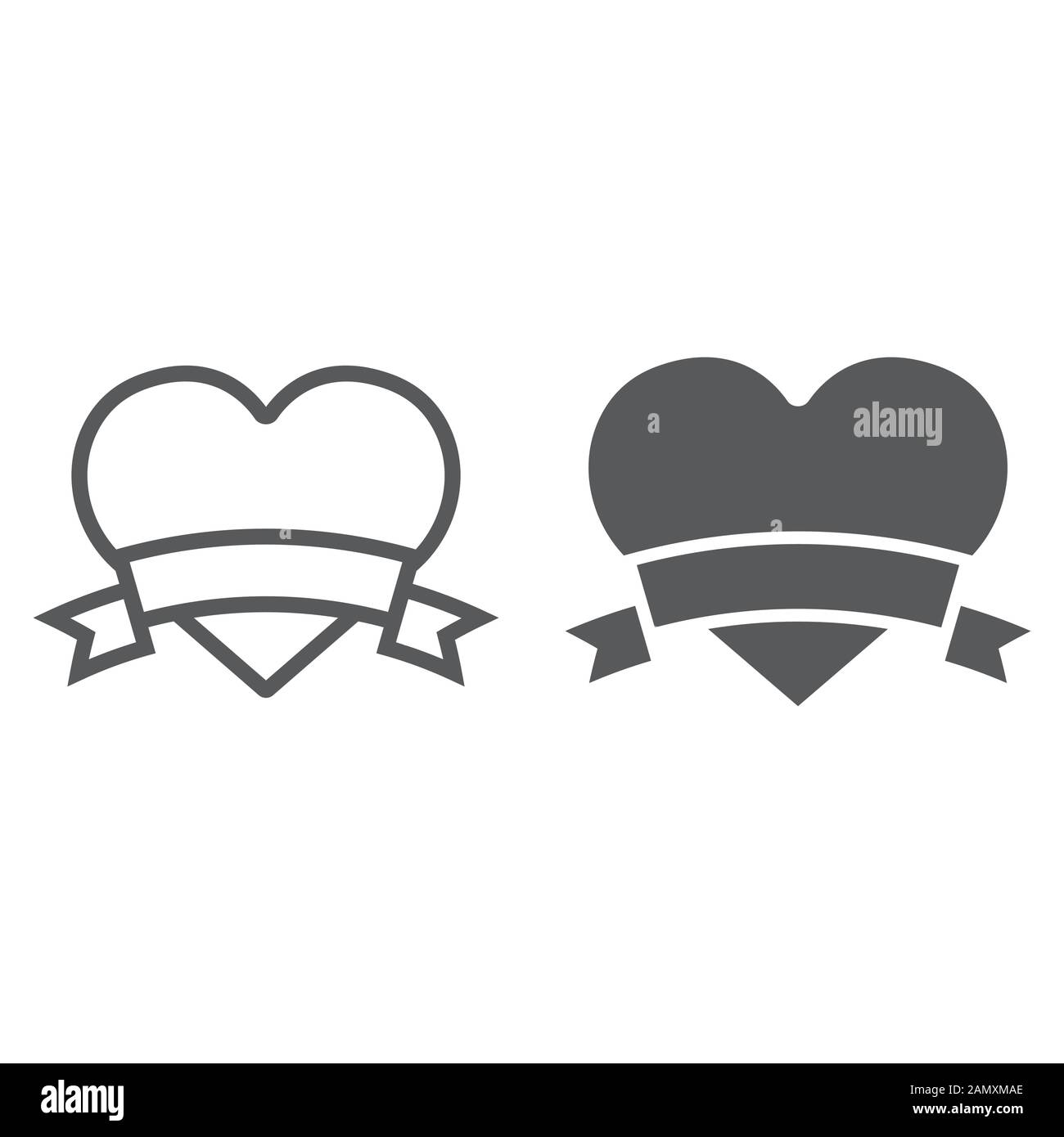 Heart banner line and glyph icon, valentine and holiday, love ribbon ...