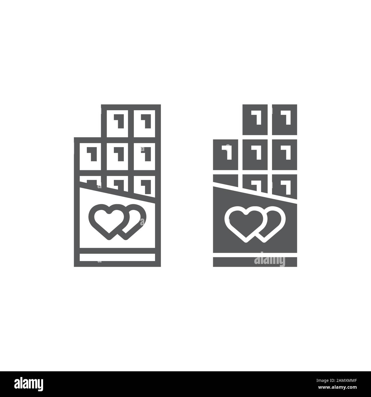 Love Chocolate Bar line and glyph icon, valentine and holiday, heart ...