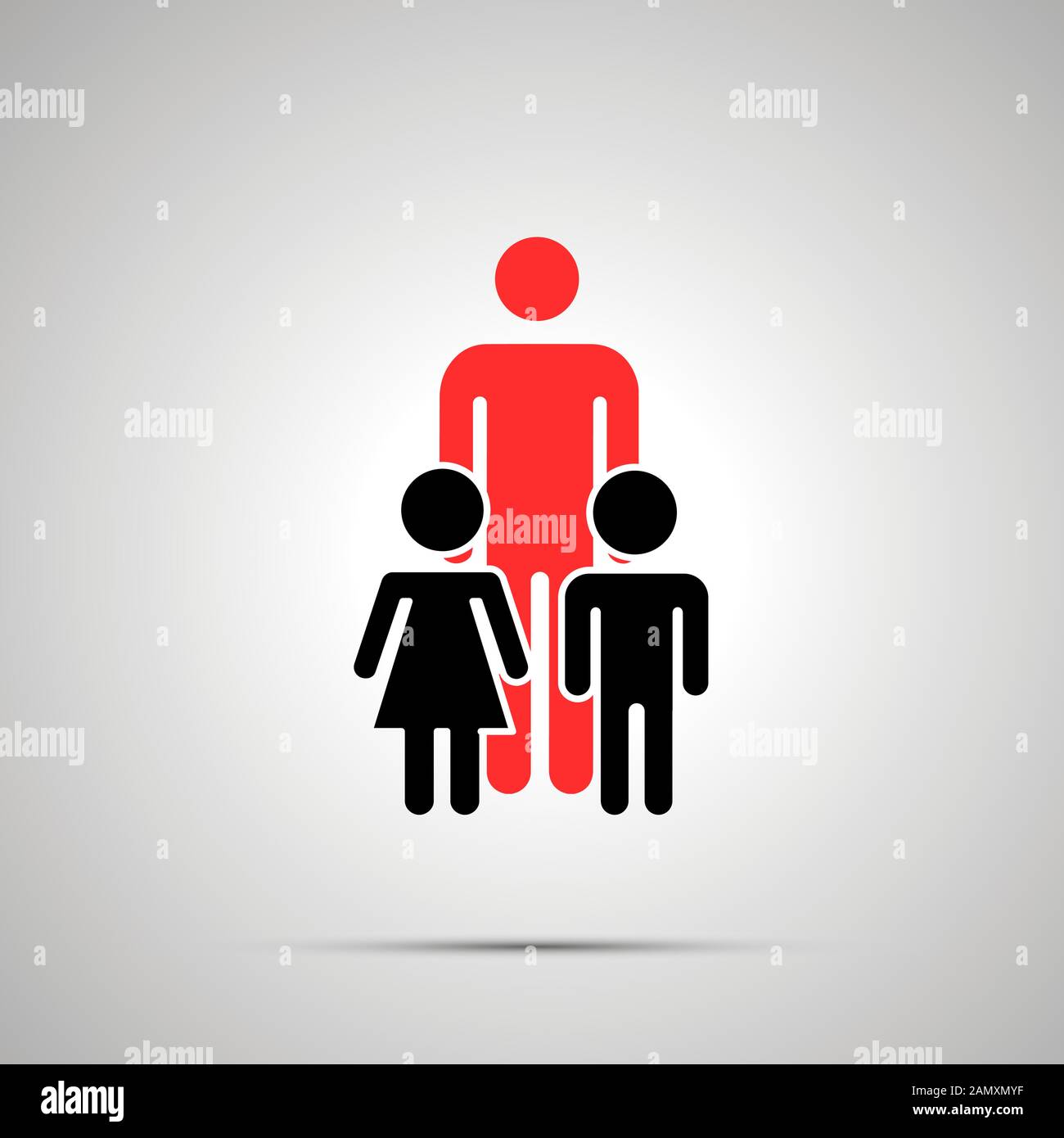 Single dad with two childrens silhouettes, simple black icon with ...