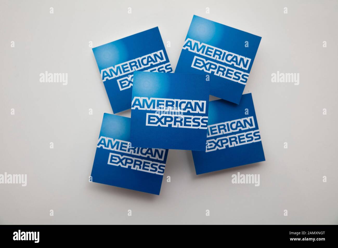 LONDON, UK - January 15th 2020: American express brand logo printed ...