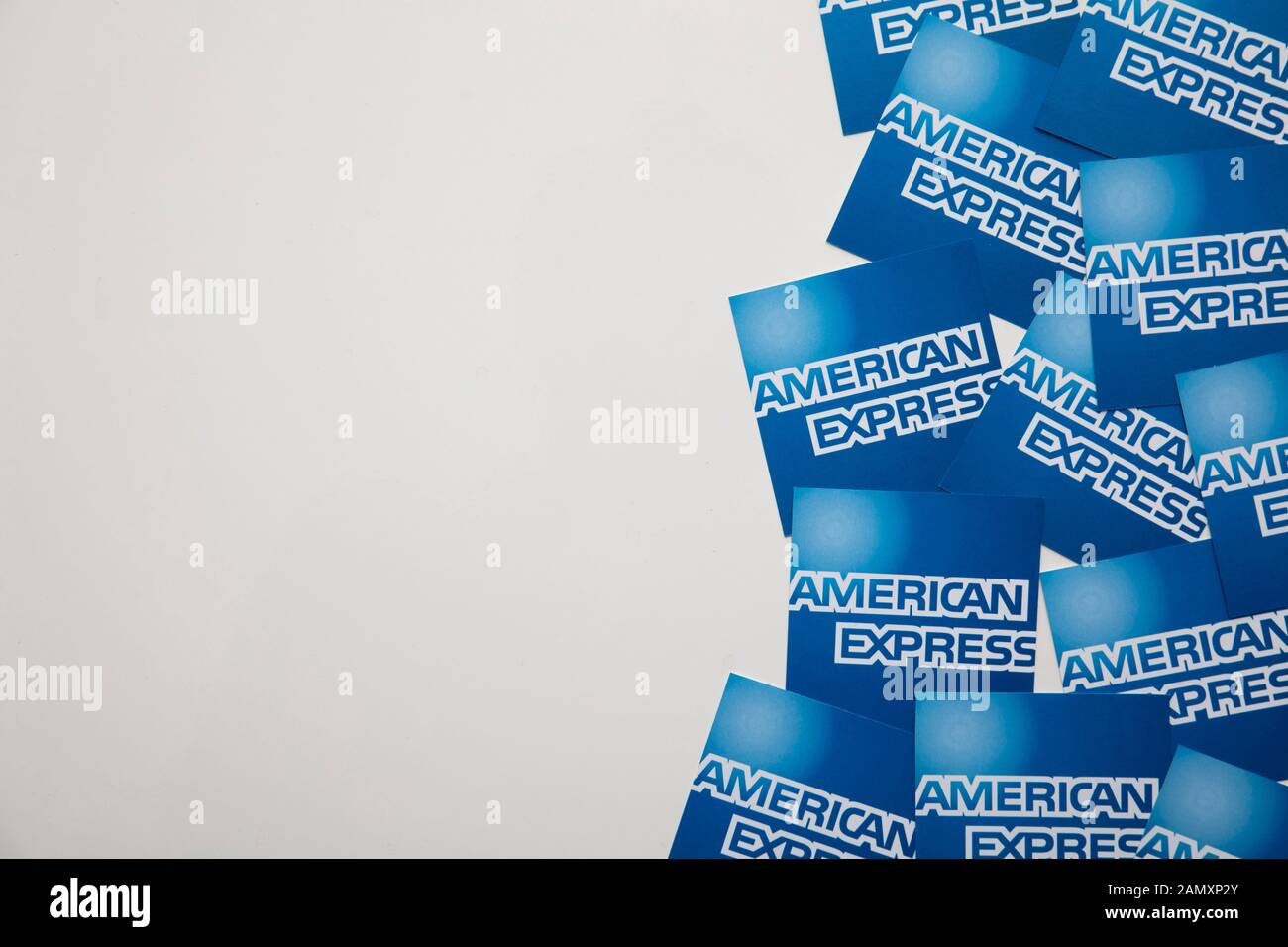 LONDON, UK - January 15th 2020: American express brand logo printed ...