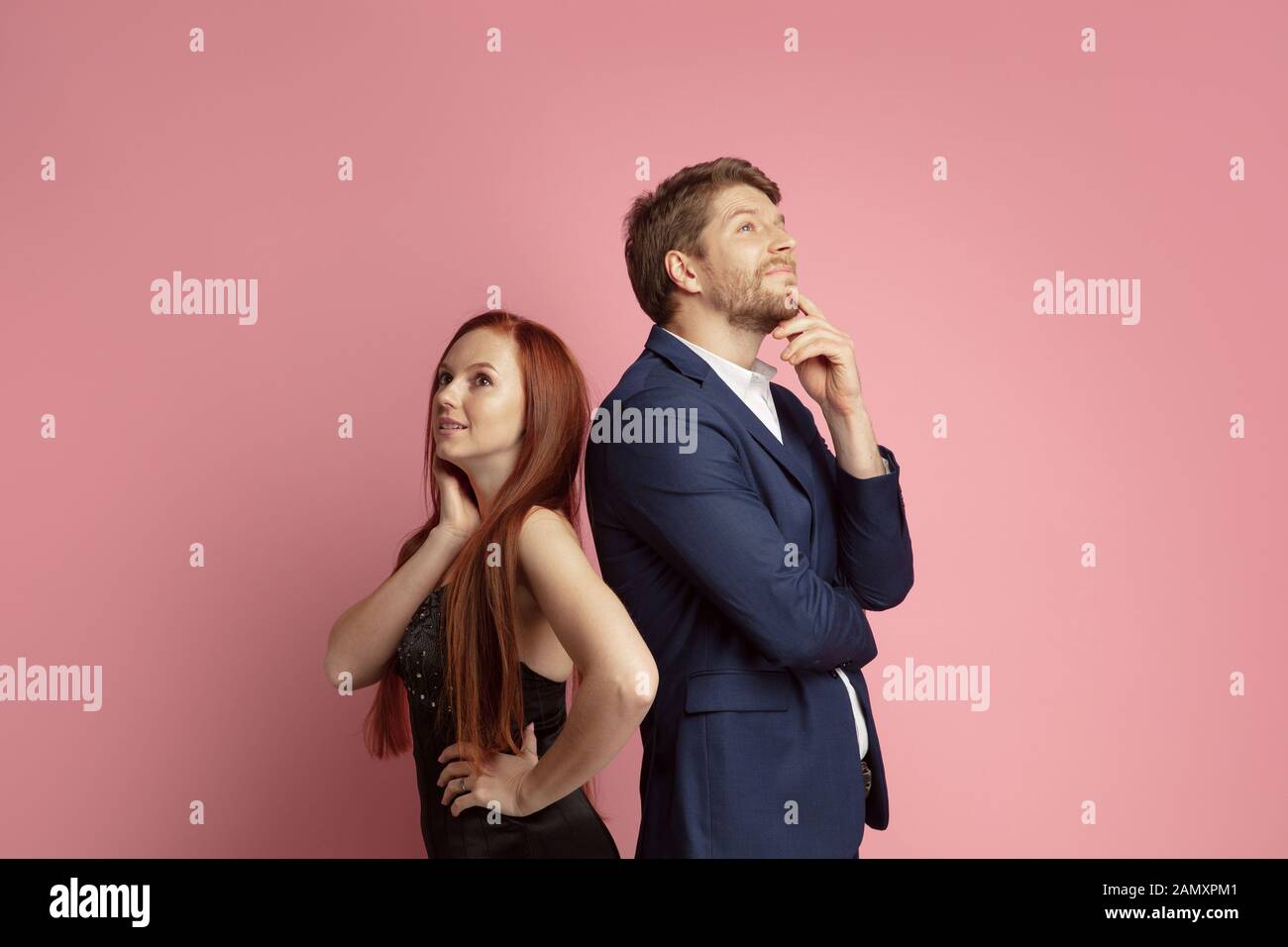 Dreaming together. Valentine's day celebration, happy caucasian couple ...