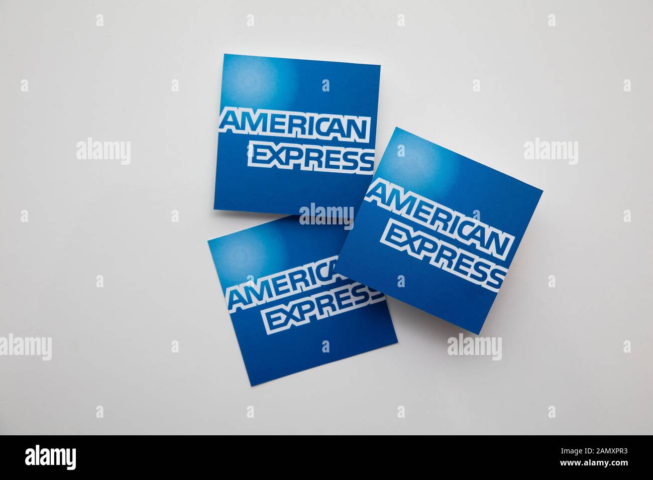 LONDON, UK - January 15th 2020: American express brand logo printed ...