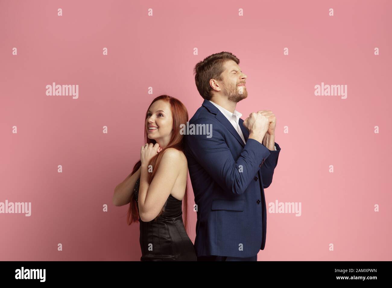 Dreaming together. Valentine's day celebration, happy caucasian couple ...