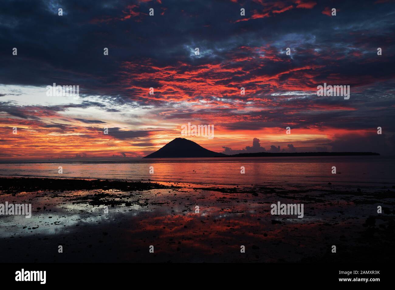 Sunset over Manado Tua volcano, North Sulawesi Indonesia Stock Photo ...