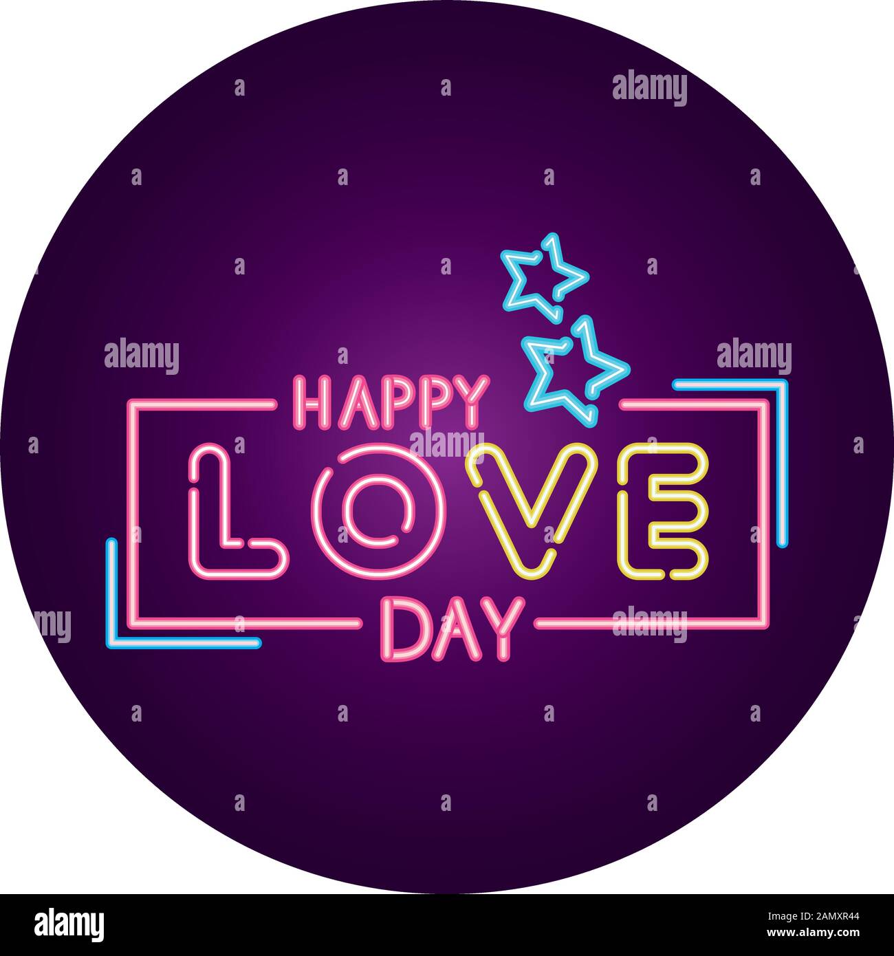love happy day lettering with stars in frame circular Stock Vector ...
