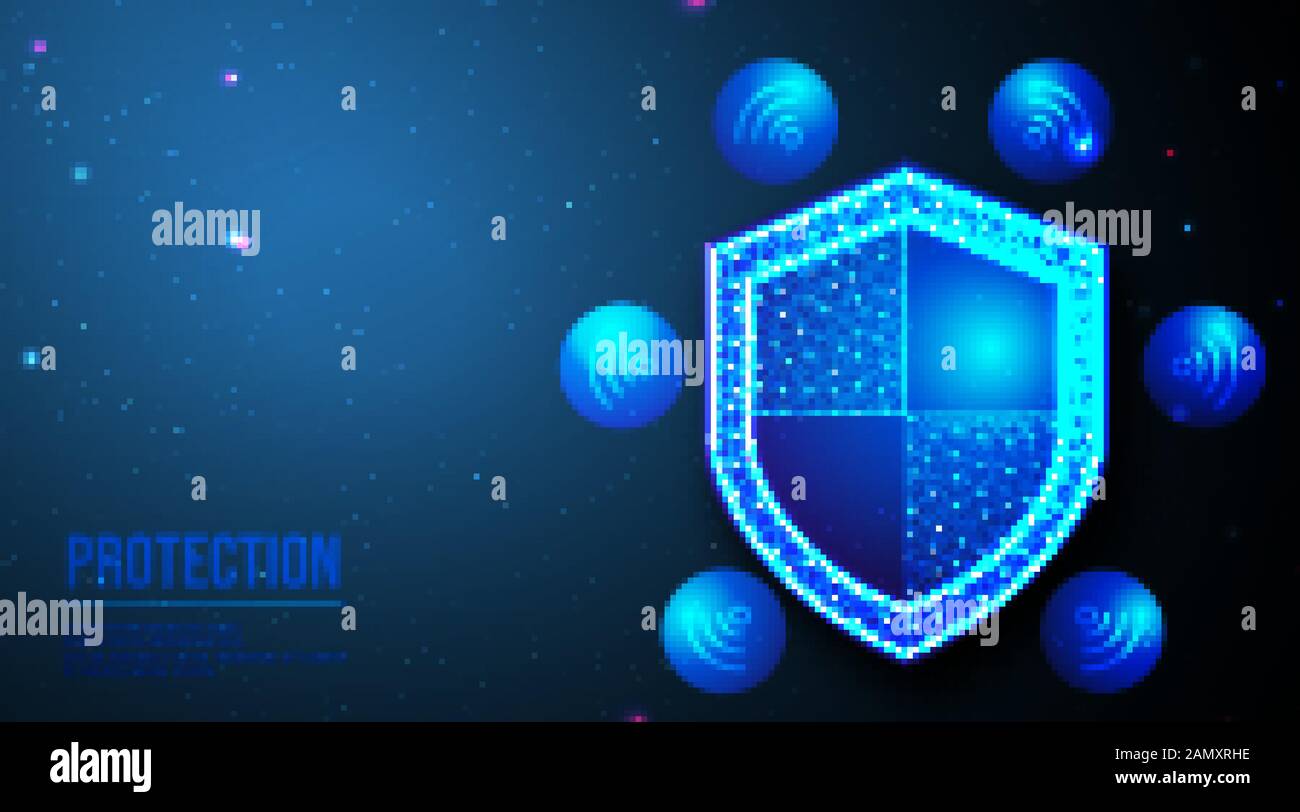 Shield and wifi icon. Security concept, Data secure. abstract low poly wireframe mesh design ...