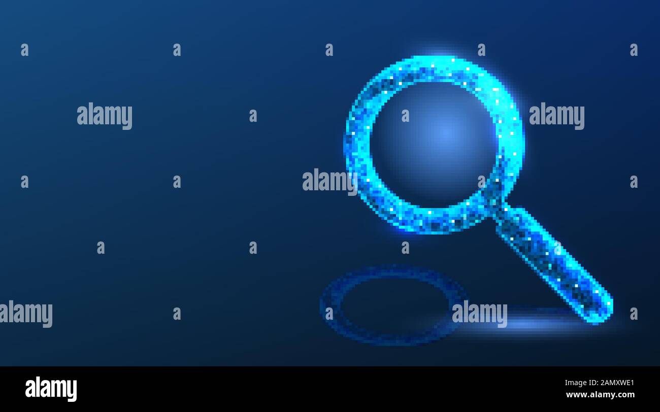Magnifier tool. Search tool. Abstract Low Poly wireframe mesh design ...