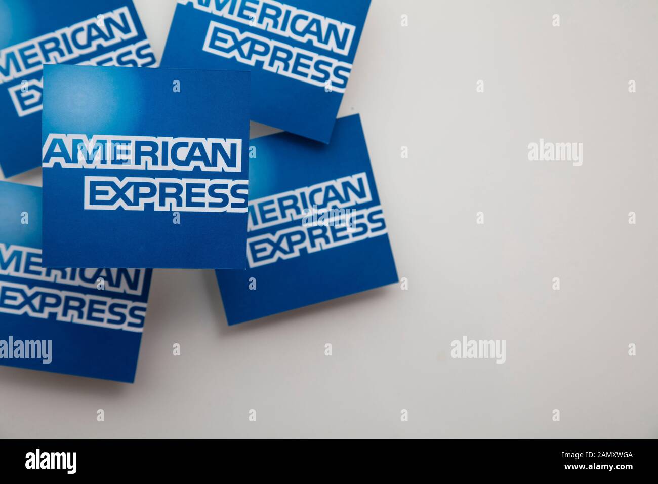 LONDON, UK - January 15th 2020: American express brand logo printed ...