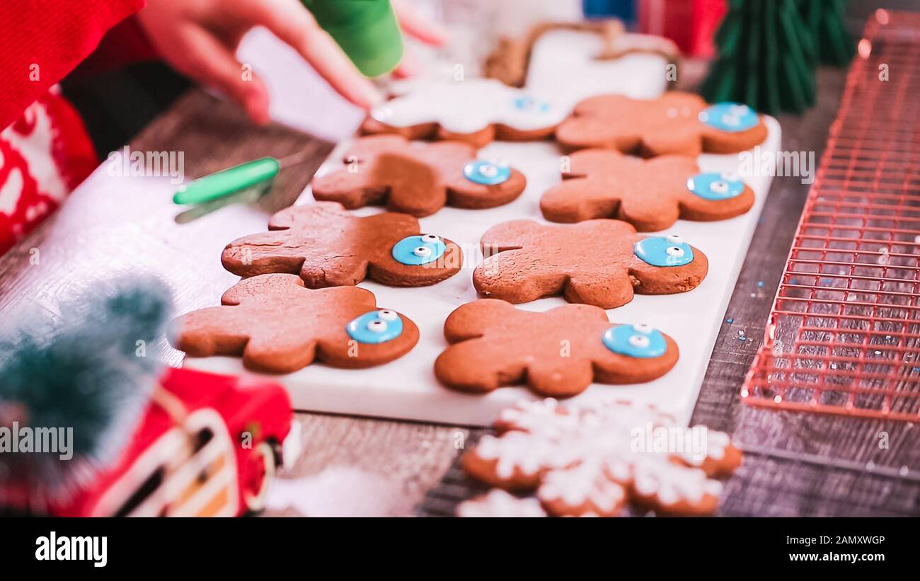 Step by step. Decorating gingerbread cookies with royal icing Stock ...