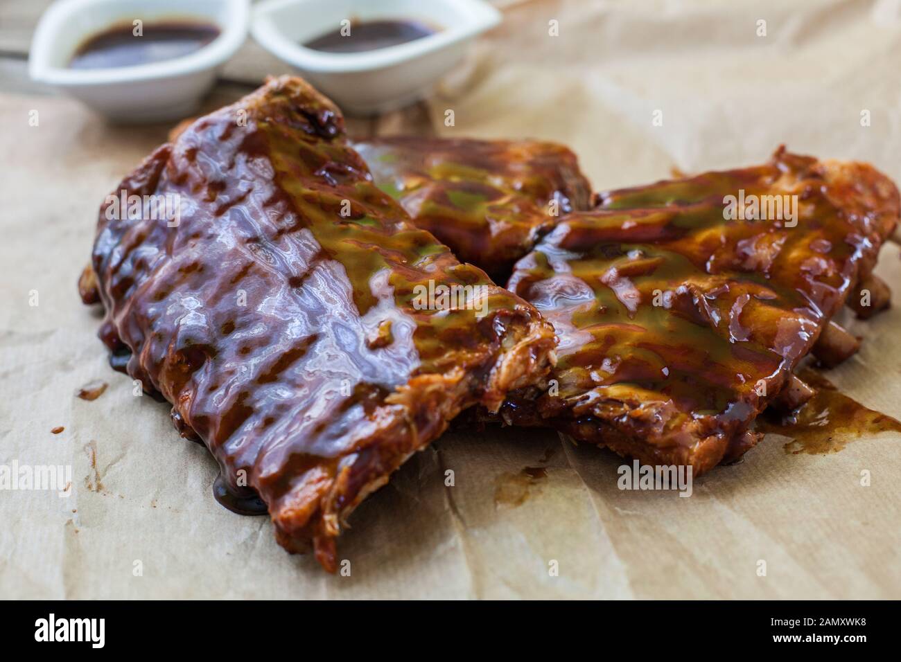 homemade baby pork ribs with bbq sauce Stock Photo - Alamy