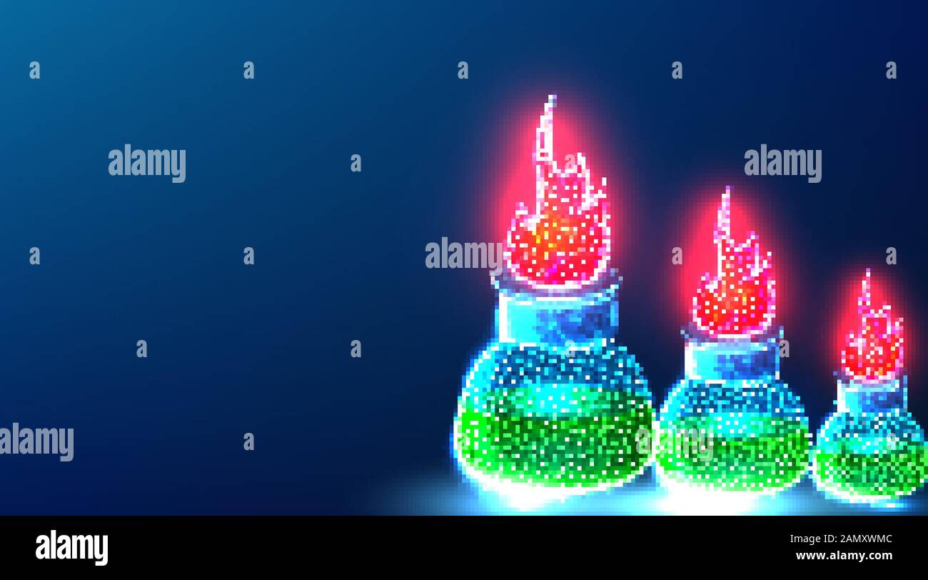 fire flame flask laboratory. abstract low poly wireframe mesh design ...