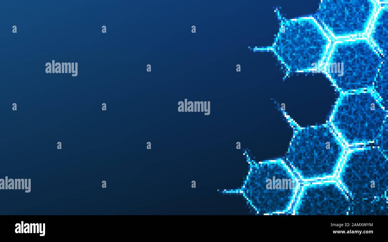 Molecule Structure Form Lines And Triangles Hexagon Point Connecting Network On Blue Background