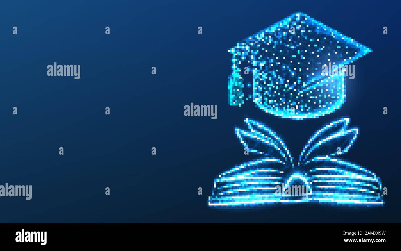 Book and hat .Education and back to school concept. Abstract Low Poly ...